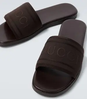 Gucci Logo Canvas And Leather Slides