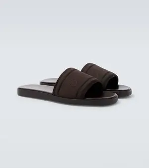 Gucci Logo Canvas And Leather Slides