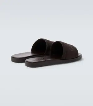 Gucci Logo Canvas And Leather Slides