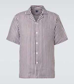 Fedeli Striped Linen Bowling Shirt - Brown