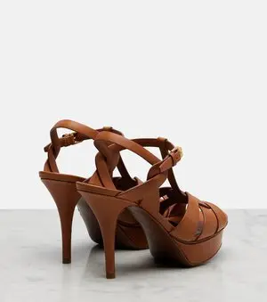 Saint Laurent Tribute Leather Platform Sandals - Brown