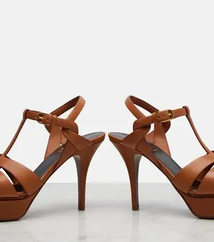 Saint Laurent Tribute Leather Platform Sandals - Brown