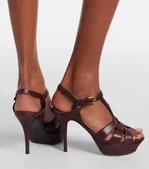 Saint Laurent Tribute Leather Platform Sandals - Brown