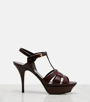 Saint Laurent Tribute Leather Platform Sandals - Brown