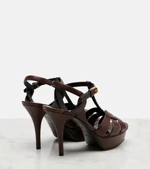 Saint Laurent Tribute Leather Platform Sandals - Brown