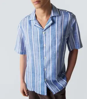 Fedeli Striped Linen Bowling Shirt