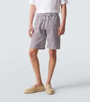 Fedeli Striped Linen Drawstring Shorts