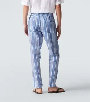Fedeli Striped Linen Straight Pants - Blue