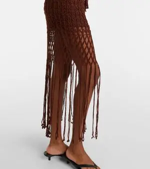 Anna Kosturova Crochet Fringed Cotton Miniskirt