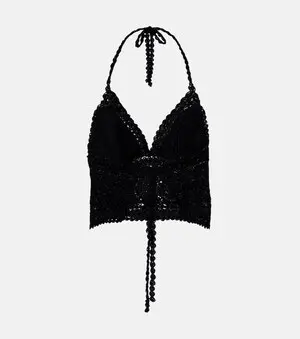 Anna Kosturova Filigree Crochet Halterneck Top - Black