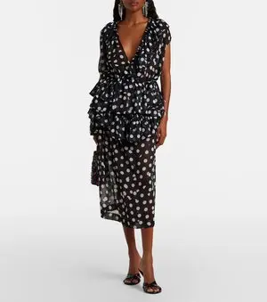 Dries Van Noten Polka-dot Ruffled Midi Skirt