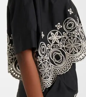La DoubleJ Embroidered Cropped Cotton Shirt - Black
