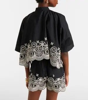 La DoubleJ Embroidered Cropped Cotton Shirt - Black