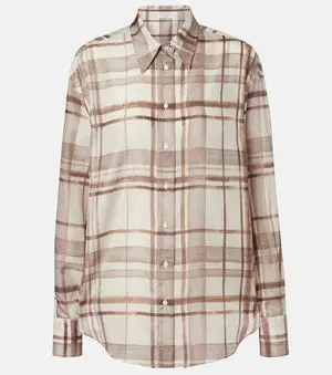 Brunello Cucinelli Checked Silk Shirt Brown