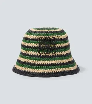 Loewe Paula's Ibiza Striped Raffia Bucket Hat - Black