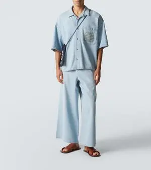 Loewe Anagram Denim Cropped Wide-leg Pants - Blue