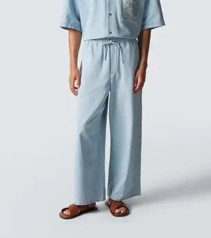 Loewe Anagram Denim Cropped Wide-leg Pants - Blue
