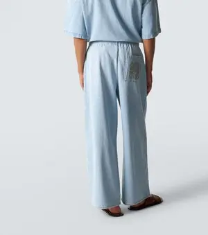 Loewe Anagram Denim Cropped Wide-leg Pants - Blue
