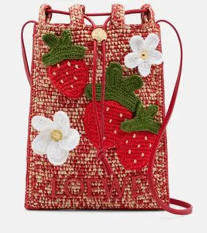 Loewe Raffia Pouch With Strap - Red