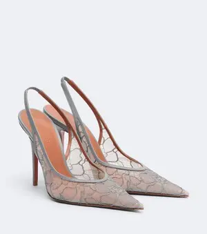 Amina Muaddi Anok Lace Pumps - Grey