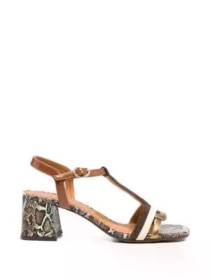 Chie Mihara Liluice Snakeskin-effect T-bar Sandals - Brown