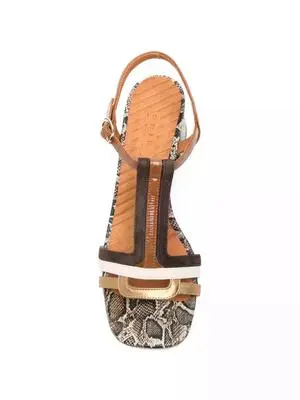 Chie Mihara Liluice Snakeskin-effect T-bar Sandals - Brown
