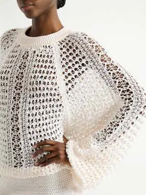 Balmain Crochet Lace Batwing Sleeve Dress