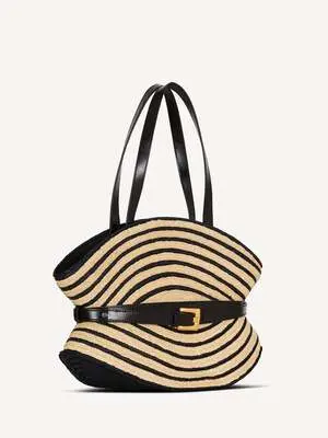 Balmain Shuffle Bag In Raffia And Leather - Beige