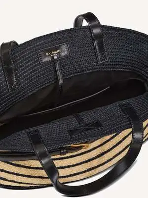 Balmain Shuffle Bag In Raffia And Leather - Beige