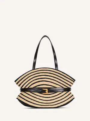 Balmain Shuffle Bag In Raffia And Leather - Beige