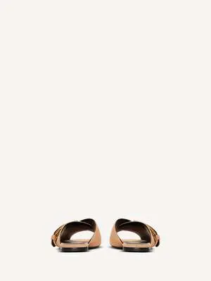 Balmain Flat Suede Leather Anthem Mules - Beige