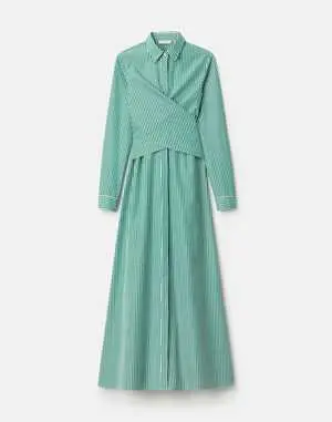 Lafayette 148 New York Striped Cotton Wrap Shirtdress