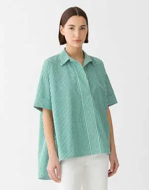 Lafayette 148 New York Striped Cotton Poplin Swing Shirt