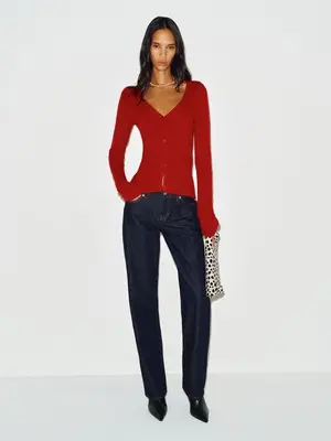 REFORMATION REFORMATION Bloom Cashmere V-Neck Cardigan Red