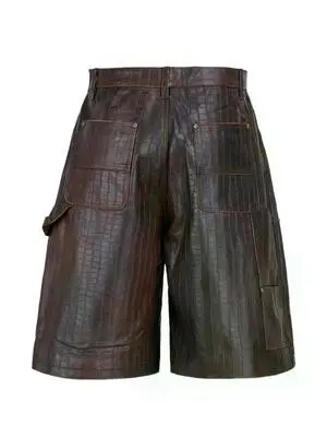 FOUND Croc-embossed Leather Shorts - Brown