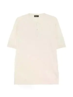 DELL'OGLIO Knitted Henley T-shirt - Neutrals