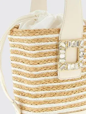 ROGER VIVIER Viv' Skate Raffia And Leather Mini Bucket Bag With Jewel Buckle