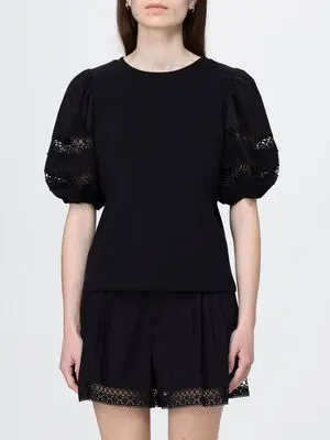 TWINSET Cotton Top With Lace Balloon Sleeves - Black