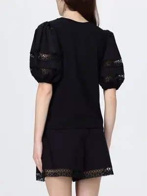TWINSET Cotton Top With Lace Balloon Sleeves - Black