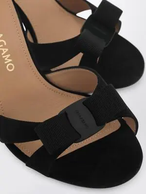 FERRAGAMO Suede Vara Bow Stiletto Sandals - Black