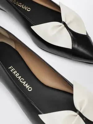 FERRAGAMO Nappa Leather Ballerinas With Abstract Print And Bow Detailing - Black