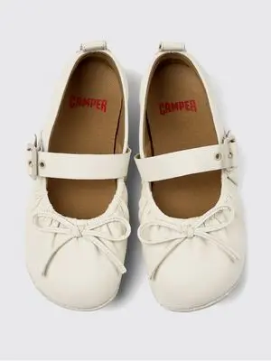 Camper Wabi Recycled Leather Ballerinas With Bow And Adjustable Strap - White