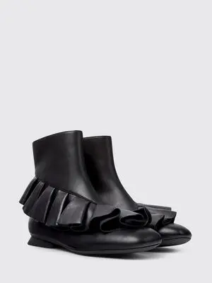 Camper Casi Myra Leather Ankle Boots With Ruffle Detailing