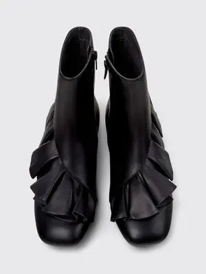 Camper Casi Myra Leather Ankle Boots With Ruffle Detailing