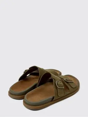 Camper Lluc Suede Sandals With Double Buckle Straps - Green