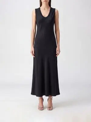 AMI Paris Long Satin Sheath Dress - Black