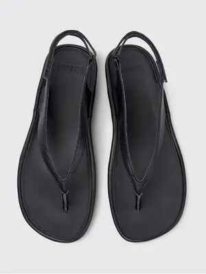 Camper Right Isla Grained Leather Sandals - Black