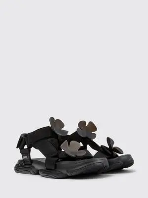 Camper Karst Recycled Polyester Sandals With Applied Flowers - Black