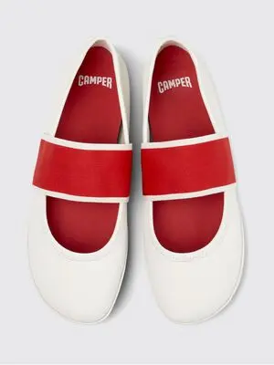 Camper Right Nina Leather Ballerina Flats With Bicolor Abstract Pattern - White