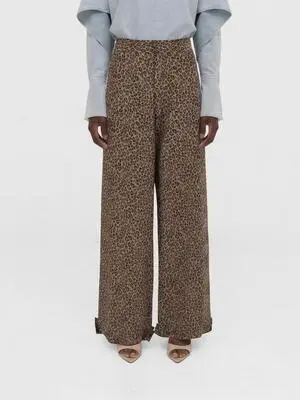 SA SU PHI Animal Print Cotton Blend Palazzo Trousers - Brown